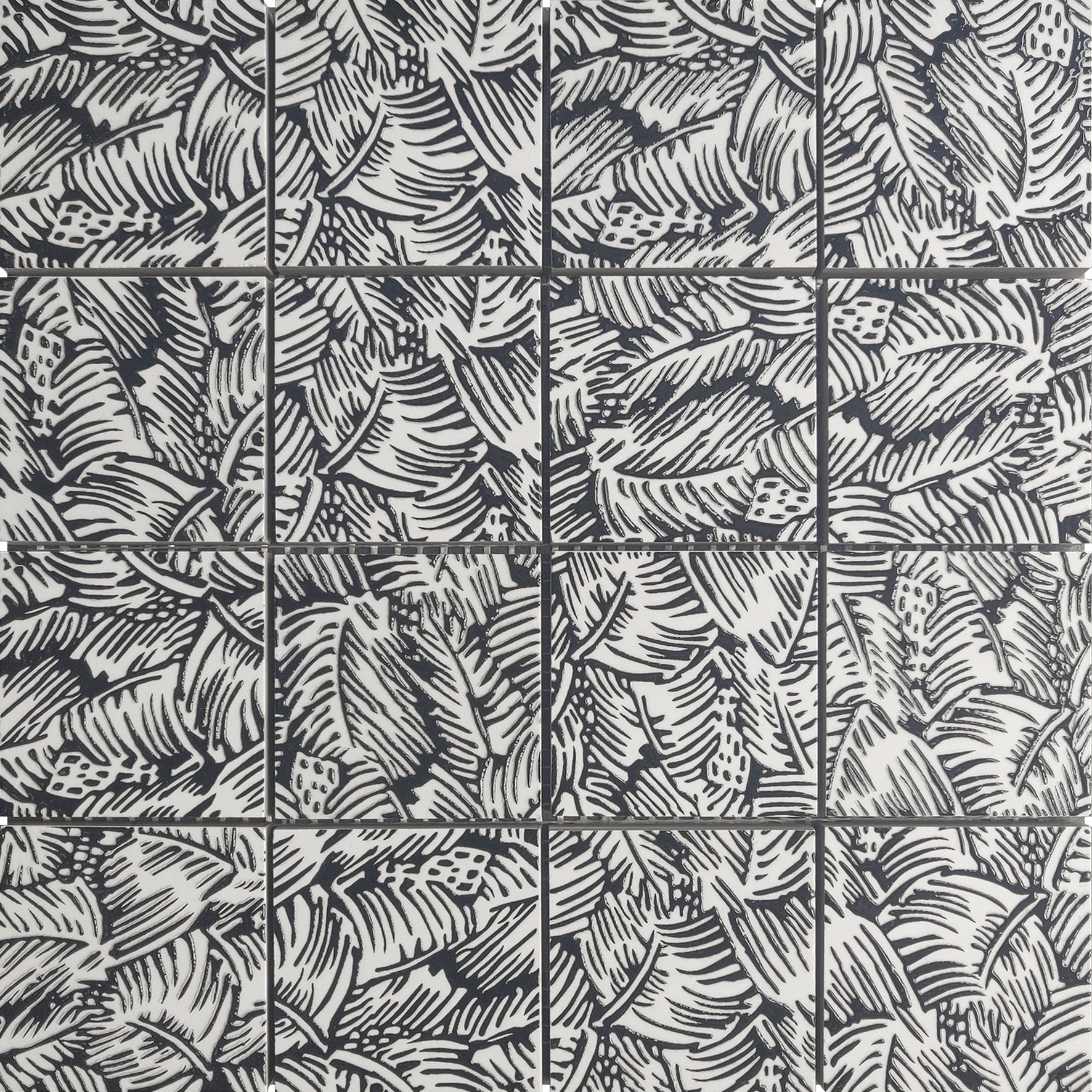 Bati Orient USA 3x3 Palm Tree Black & White Glazed