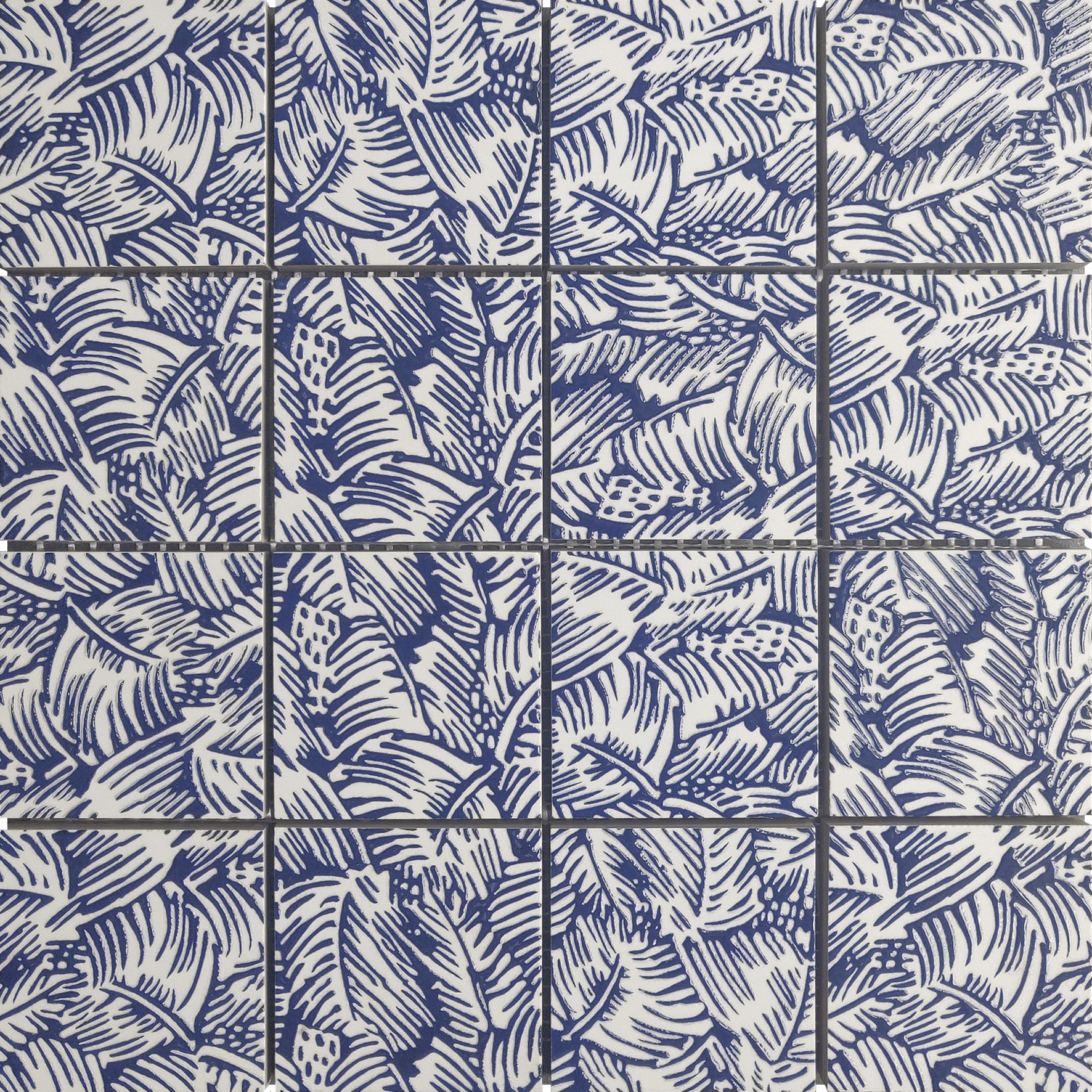 Bati Orient USA 3x3 Palm Tree Cobalt Blue & White Glazed